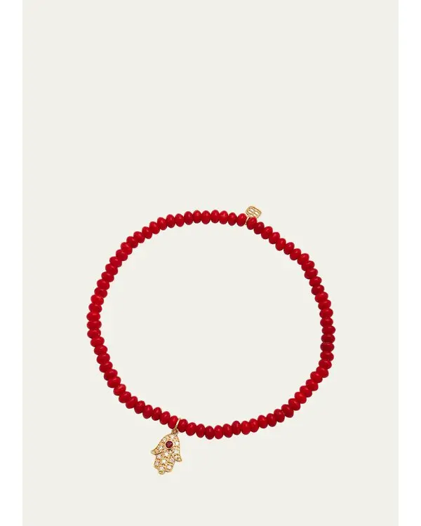 SYDNEY EVAN 3mm Beaded Bracelet With Diamond Hamsa Pendant - Multicolor