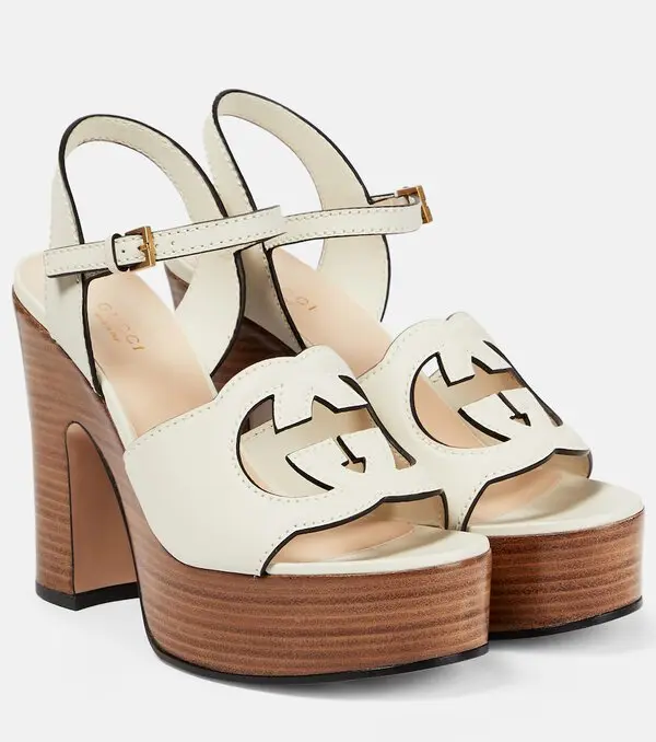 Gucci Interlocking G Leather Platform Sandals White Editorialist