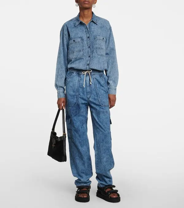 MARANT ETOILE Viamao Straight Cotton Chambray Pants - Blue