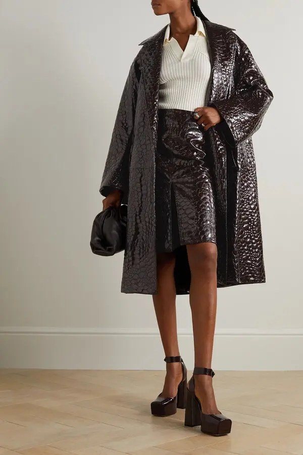 Bottega Veneta Croc-effect Patent-leather Coat