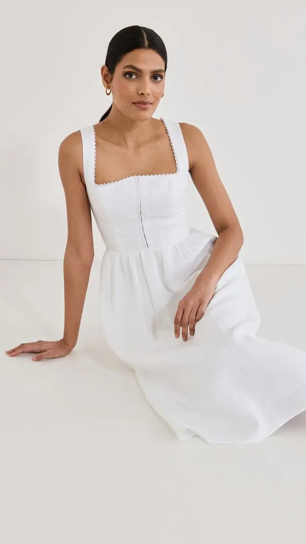 Reformation Tagliatelle Linen Dress - White | Editorialist