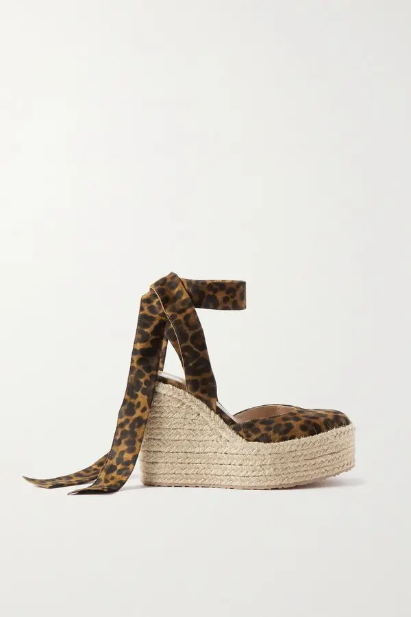 GIANVITO ROSSI 70 Leopard-print Suede Wedge Espadrilles