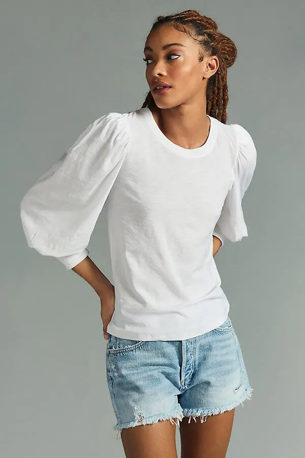 NATION LOS ANGELES Loren Puff-sleeve Tee - White