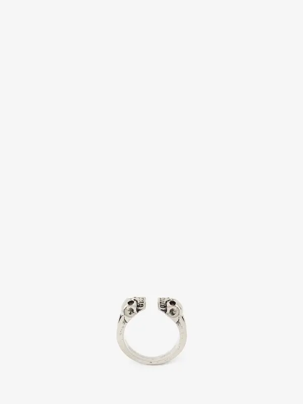 Alexander McQueen Twin Skull Ring - Antique Silver-finish