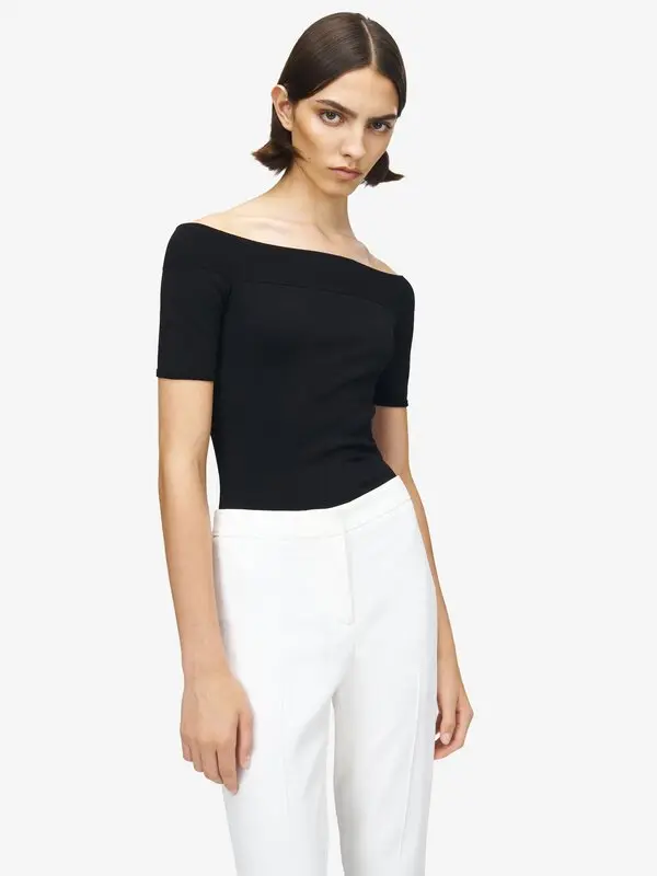 Alexander McQueen Off-the-shoulder Knit Top - Black