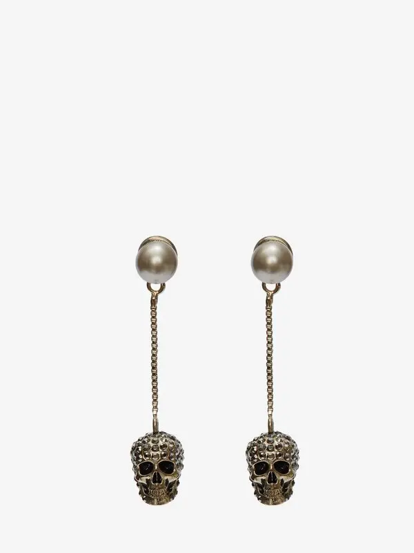 Alexander McQueen Pave Skull Chain Earrings - Gold