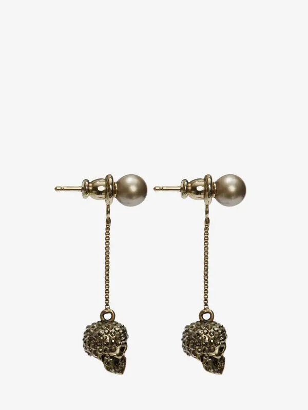 Alexander McQueen Pave Skull Chain Earrings