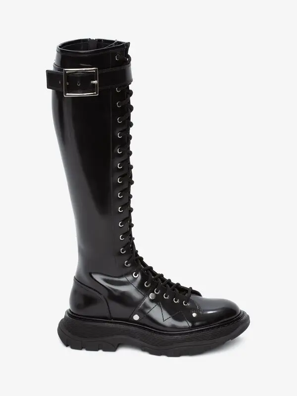 Alexander McQueen Slick Knee-high Boot - Black/silver