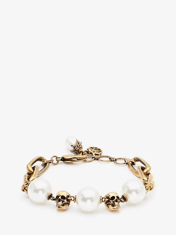 Alexander McQueen Pearl-like Skull Chain Bracelet - Antique Gold