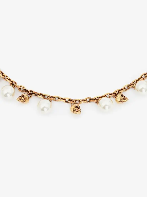 Alexander McQueen Pearly Skull Chain Necklace