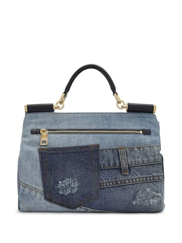Dolce & Gabbana Sicily Medium Patchwork Denim Top-handle Bag