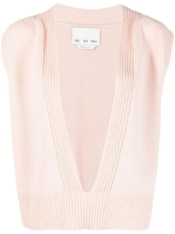 SA SU PHI Plunging V-neck Cashmere Top - Pink