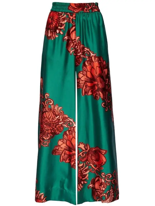 La DoubleJ Floral Print Palazzo Trousers - Green