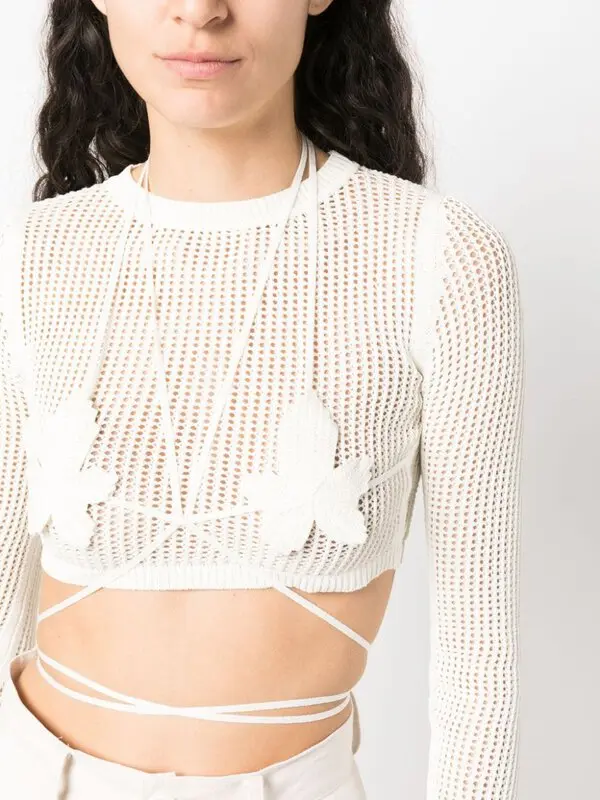ANDREĀDAMO Open-knit Crop Top