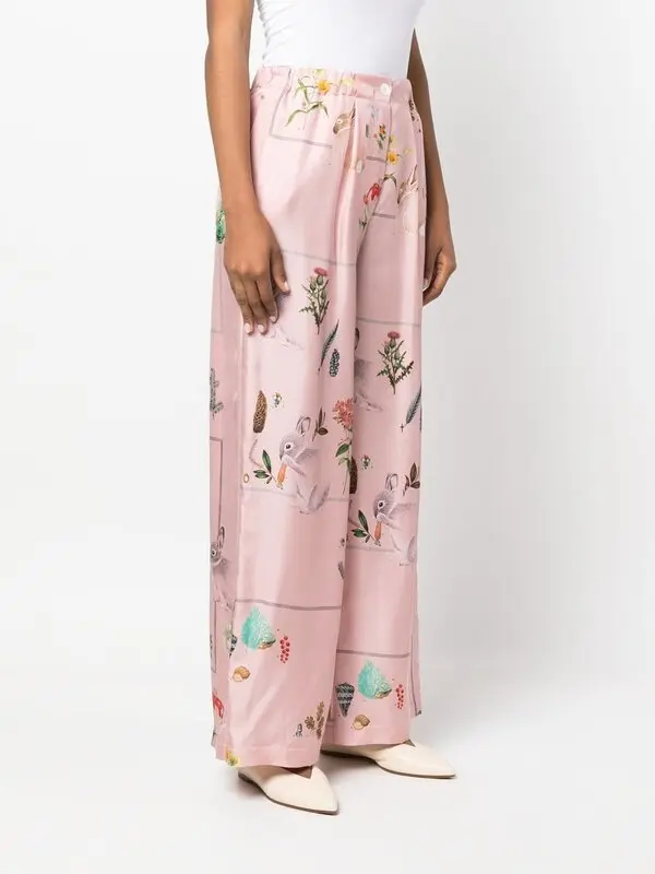 LANVIN Foliage-print Silk Palazzo Trousers