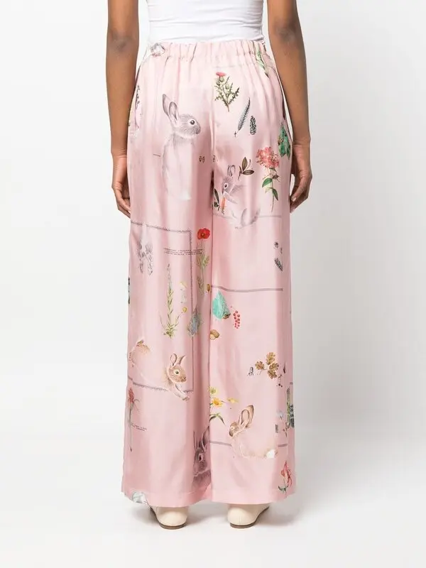 LANVIN Foliage-print Silk Palazzo Trousers