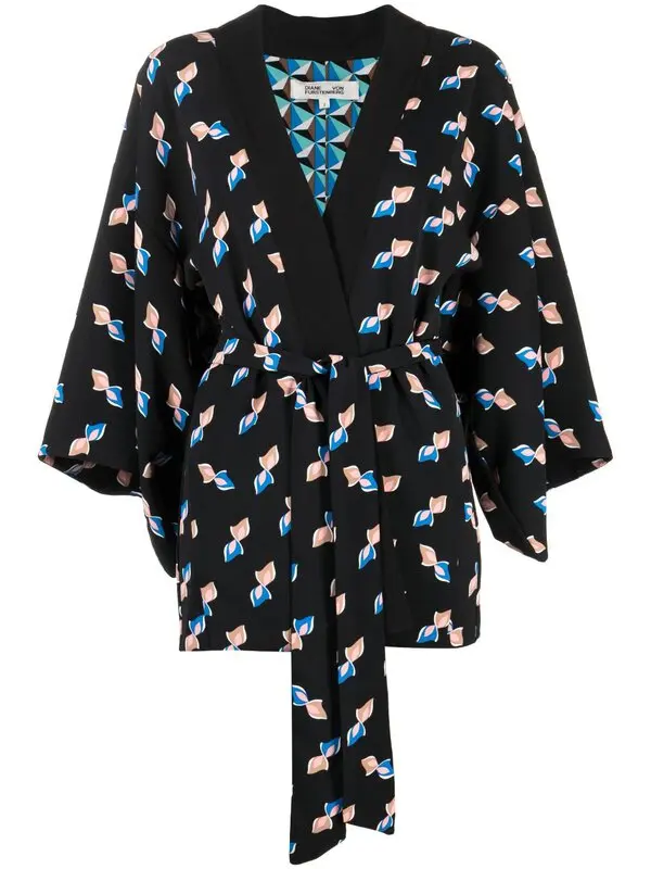 Diane Von Furstenberg Graphic-print Belted Kimono - Blue