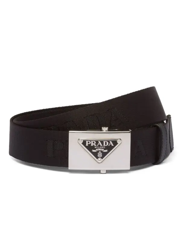 Prada Triangle Logo Woven Belt - Black