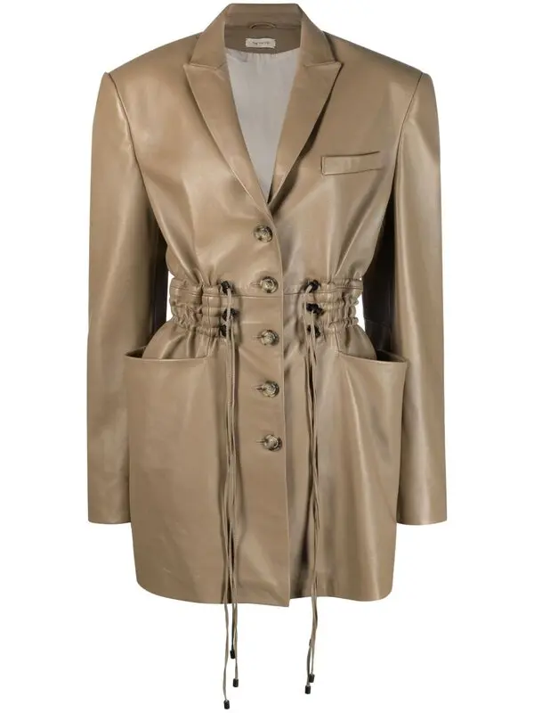 THE MANNEI Irbid Leather Blazer Dress - Brown