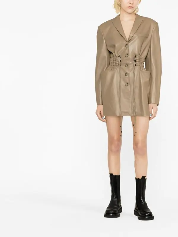 THE MANNEI Irbid Leather Blazer Dress - Brown