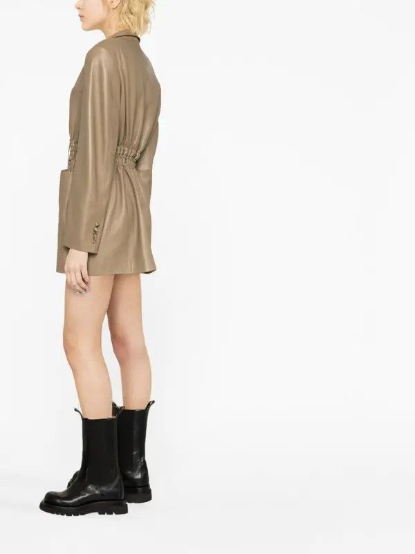 THE MANNEI Irbid Leather Blazer Dress - Brown