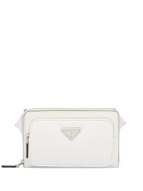 Prada Logo-plaque Leather Messenger Bag - White