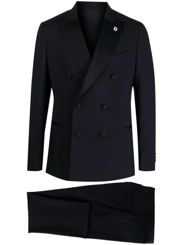 LARDINI Double-breasted Wool Suit - Blue