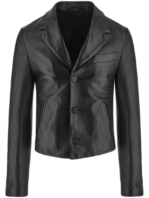 FERRAGAMO Slim-cut Single-breasted Leather Blazer - Black