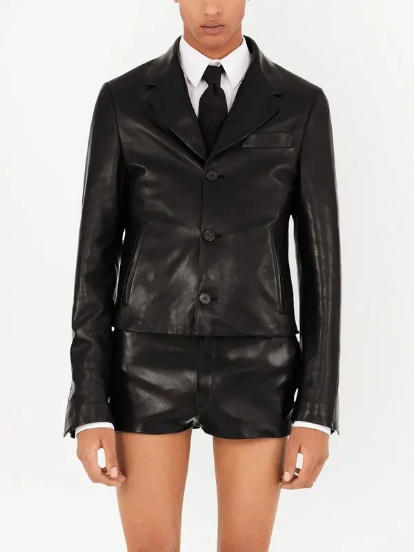 FERRAGAMO Slim-cut Single-breasted Leather Blazer - Black