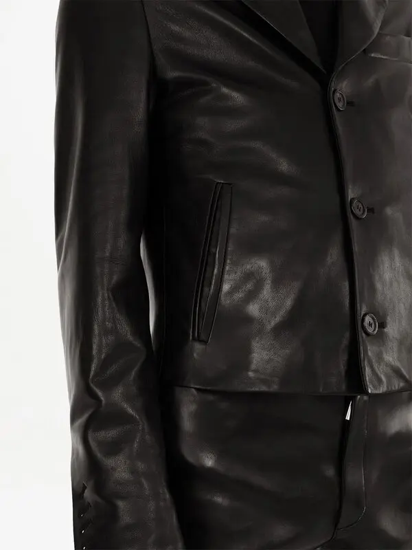 FERRAGAMO Slim-cut Single-breasted Leather Blazer - Black