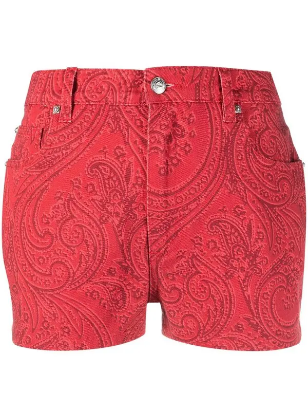Etro Paisley Print Denim Shorts