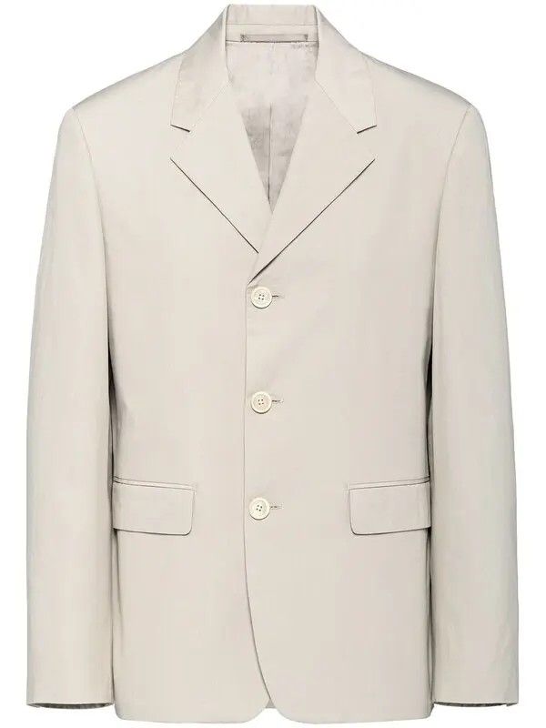 Prada Triangle Logo Single-breasted Blazer - Neutrals