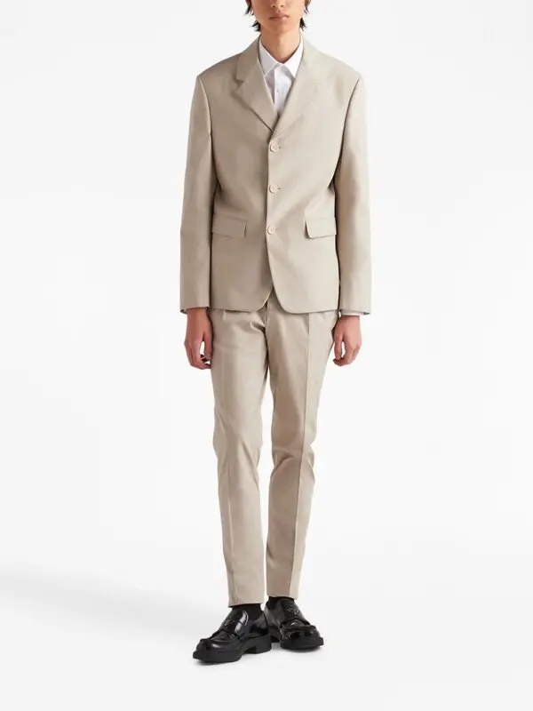 Prada Triangle Logo Single-breasted Blazer - Neutrals