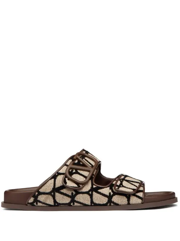 Valentino Garavani Vlogo Toile Iconographe Double-strap Sandals - Brown