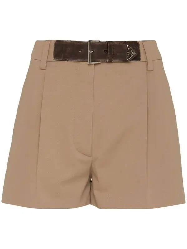 Prada Gabardine Belted Shorts - Brown