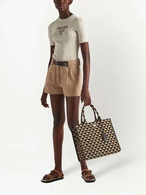 Prada Gabardine Belted Shorts - Brown