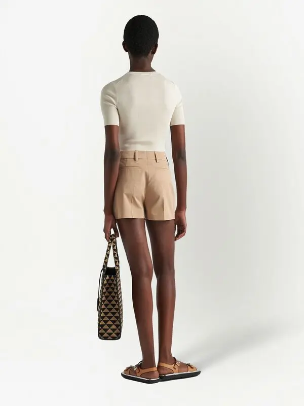 Prada Gabardine Belted Shorts - Brown