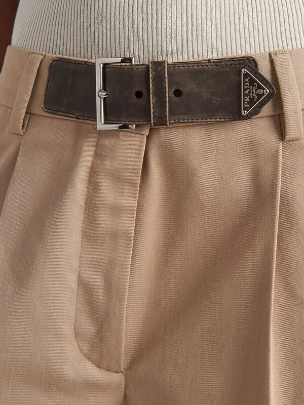Prada Gabardine Belted Shorts - Brown