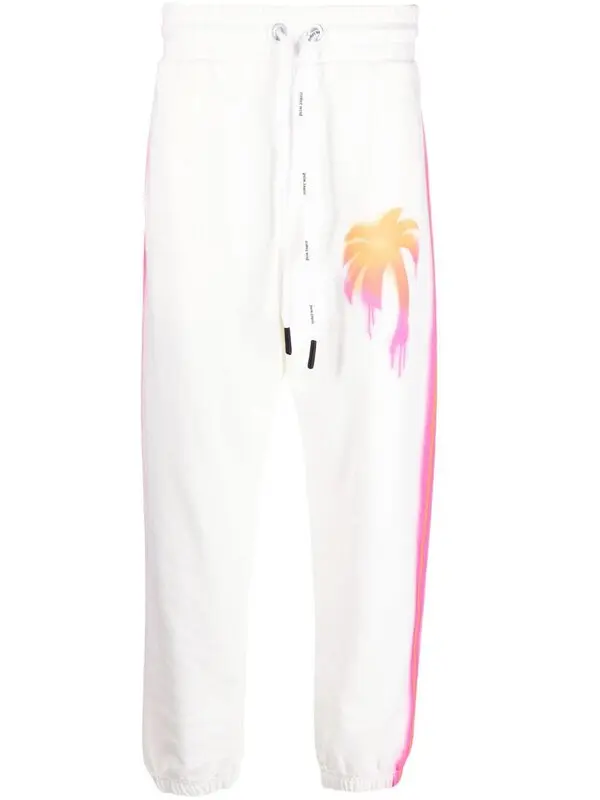 Palm Angels Sprayed Palm Cotton Track Pants - White