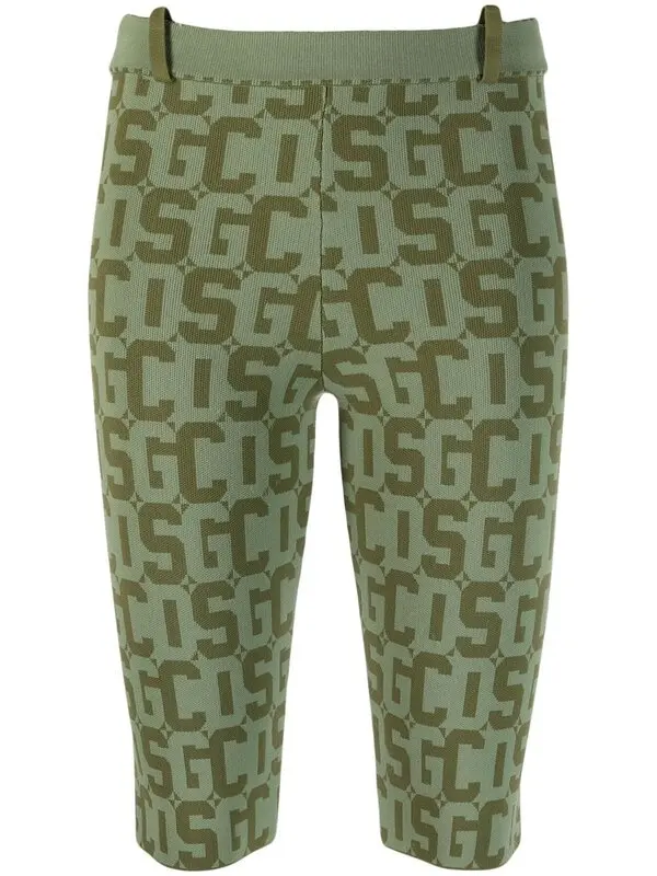 Gcds Two-tone Monogram-jacquard Cropped Leggings