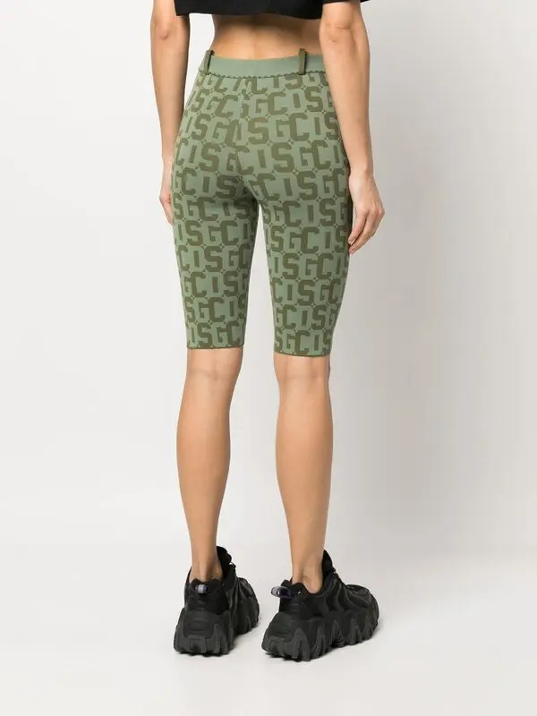 Gcds Two-tone Monogram-jacquard Cropped Leggings