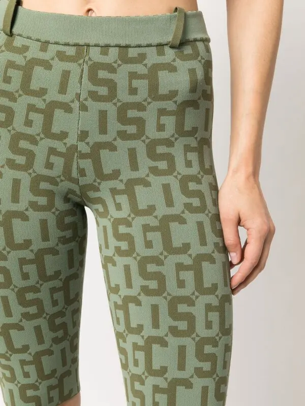 Gcds Two-tone Monogram-jacquard Cropped Leggings