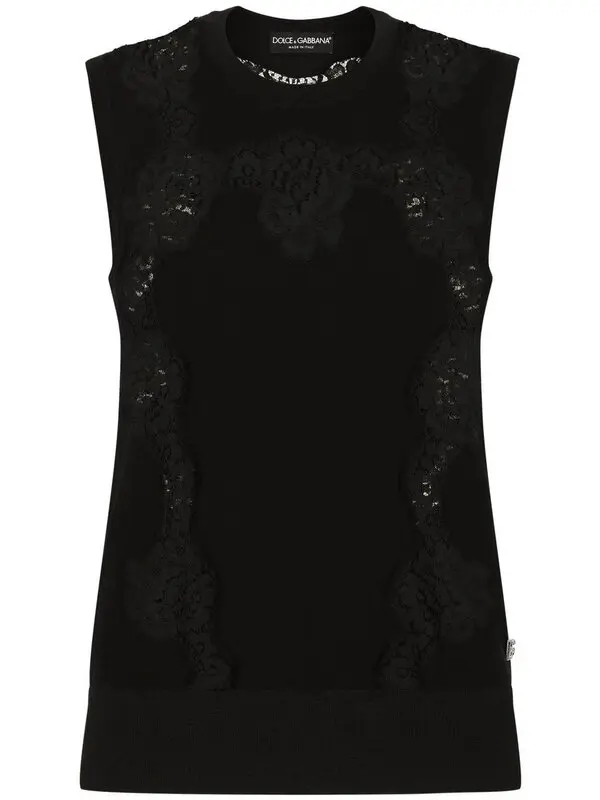 Dolce & Gabbana Lace-panel Cashmere-silk Jumper - Black