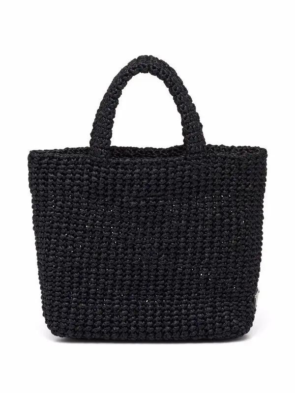 Prada Logo-embroidered Raffia Tote Bag
