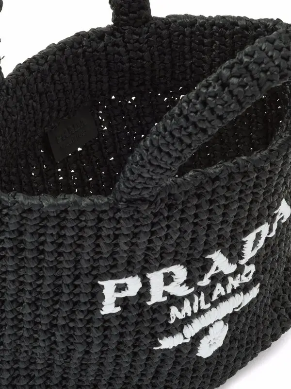 Prada Logo-embroidered Raffia Tote Bag