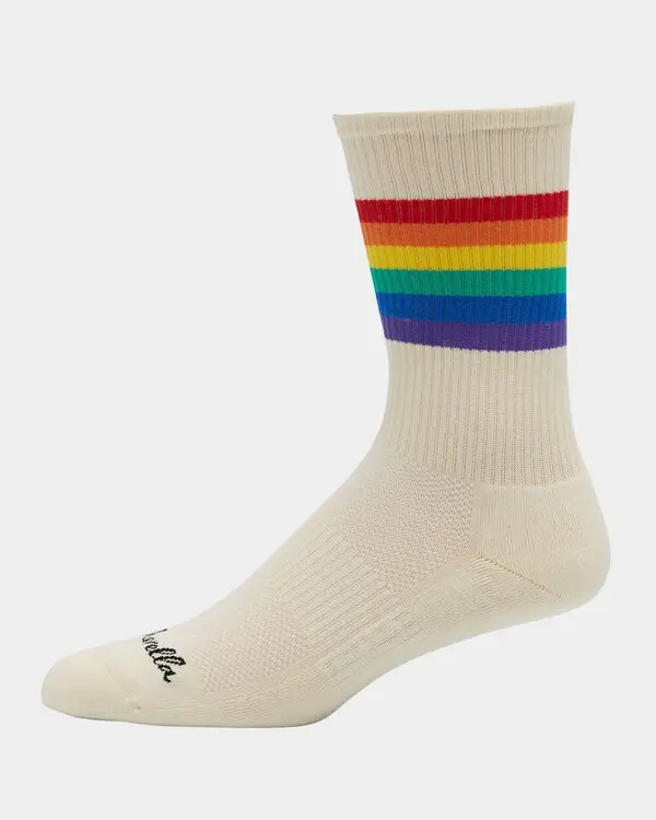 Pantherella Rainbow Stripe Athletic Crew Socks - Cream