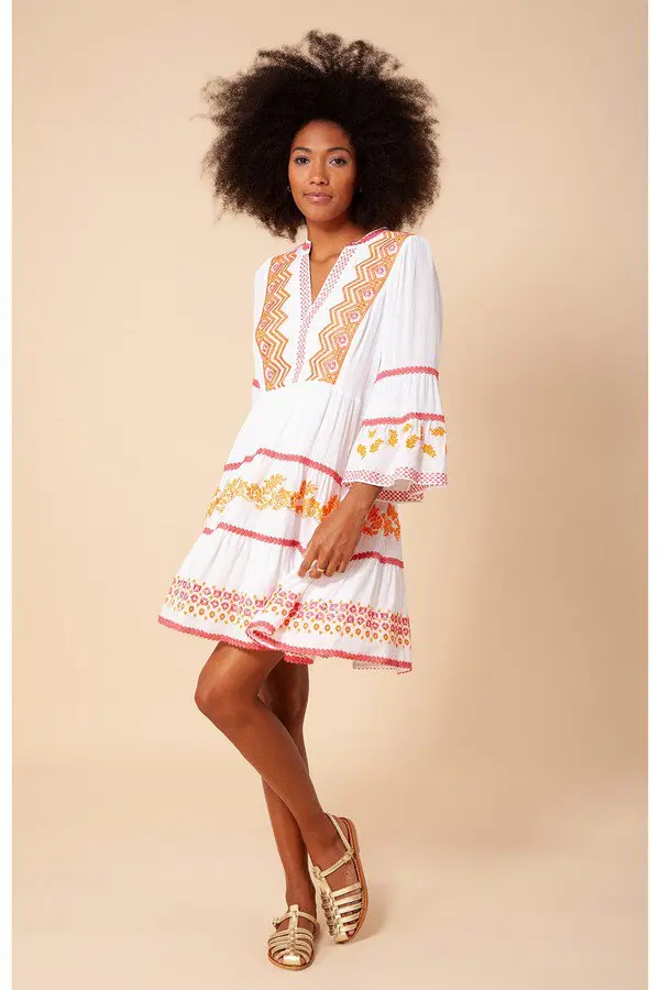 Hale Bob Taliah Embroidered Crinkle Gauze Dress In Red / Orange - 50% Off |  Editorialist