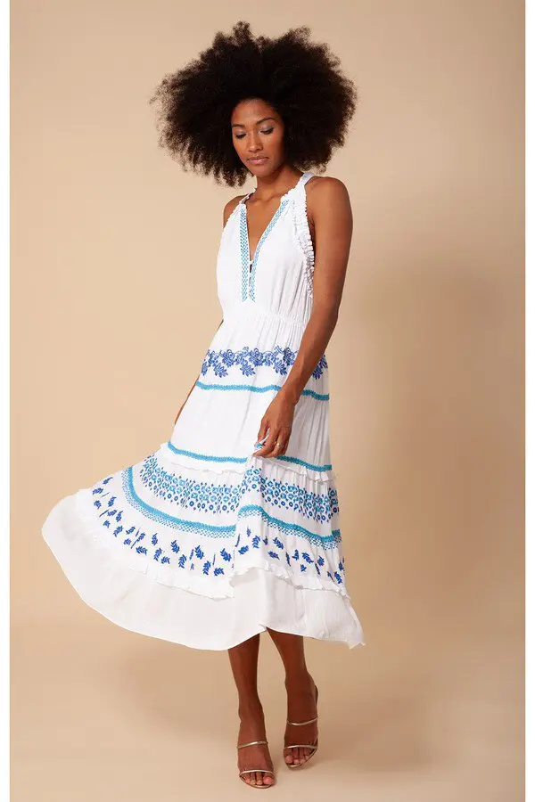 Hale Bob Becky Embroidered Crinkle Gauze Midi Dress - Blue