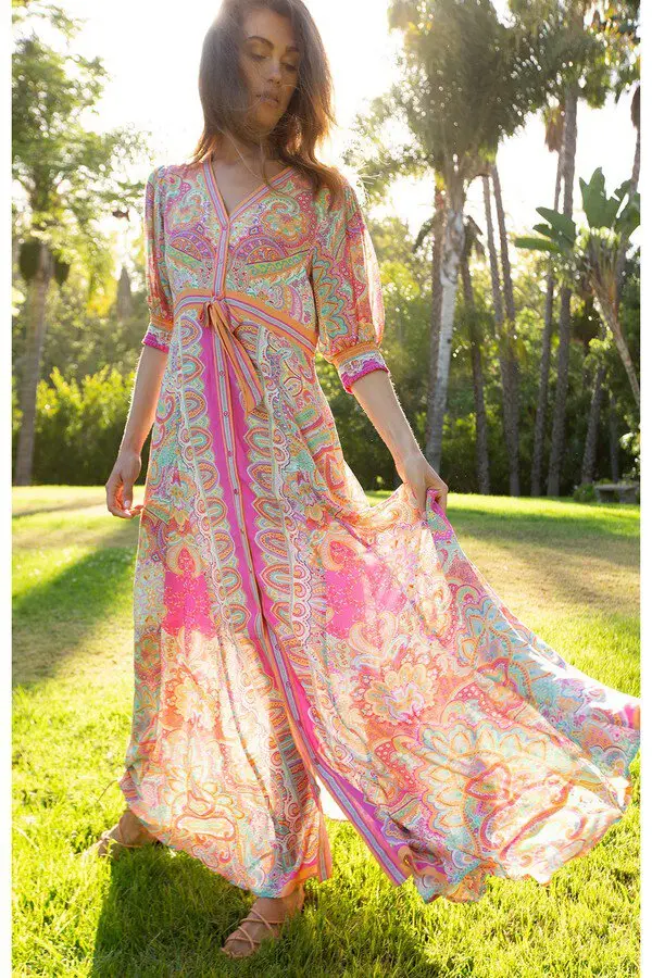 Hale Bob Goya Button Up Maxi Dress - Pink