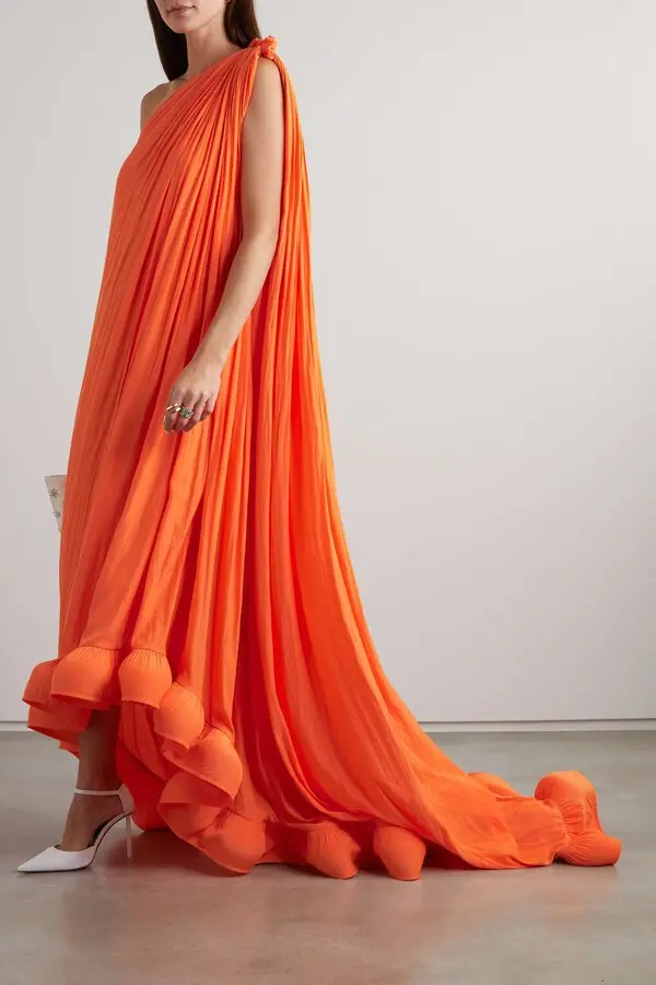 Lanvin One-Shoulder Ruffled Charmeuse Gown In Orange - 60% Off |  Editorialist